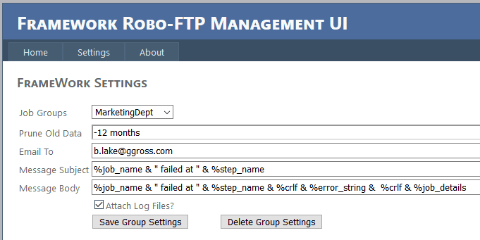 Robo Ftp Users Guide Robo Ftp Framework Configuring The Framework Group Settings And