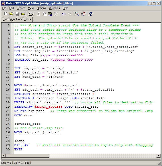 Robo FTP Server Server Event Scripts The Robo EDIT Script File Editor